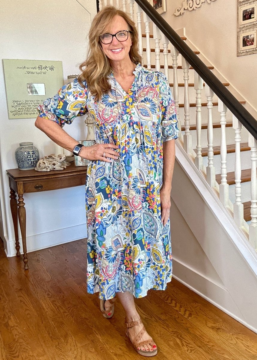 Slightly Distracted Midi Dress - Blue Mix | Umgee Paisley Print ...