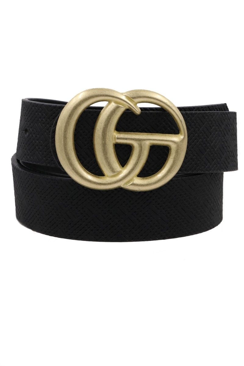 Textured CG Faux Leather Buckle Belt - Black – Jimberly's Boutique